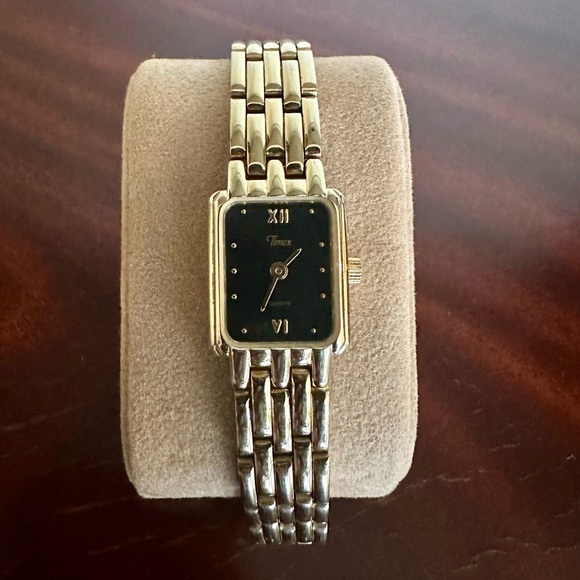 Timex | Accessories | Vintage Timex Quartz Tank Watch Black And Gold ...